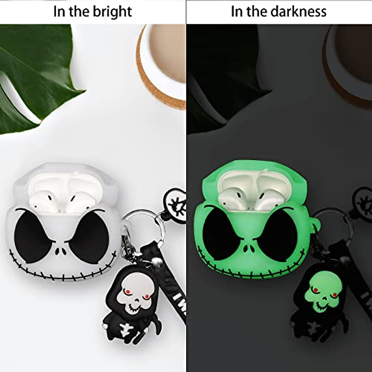 MOLOSLEEVE Compatible with Airpods Case Cover with Keychain, Halloween Luminous Skull for Airpods 2nd & 1st Generation Cases, Soft Silicone Cute Funny Anime Case for Apple Airpods 2/1