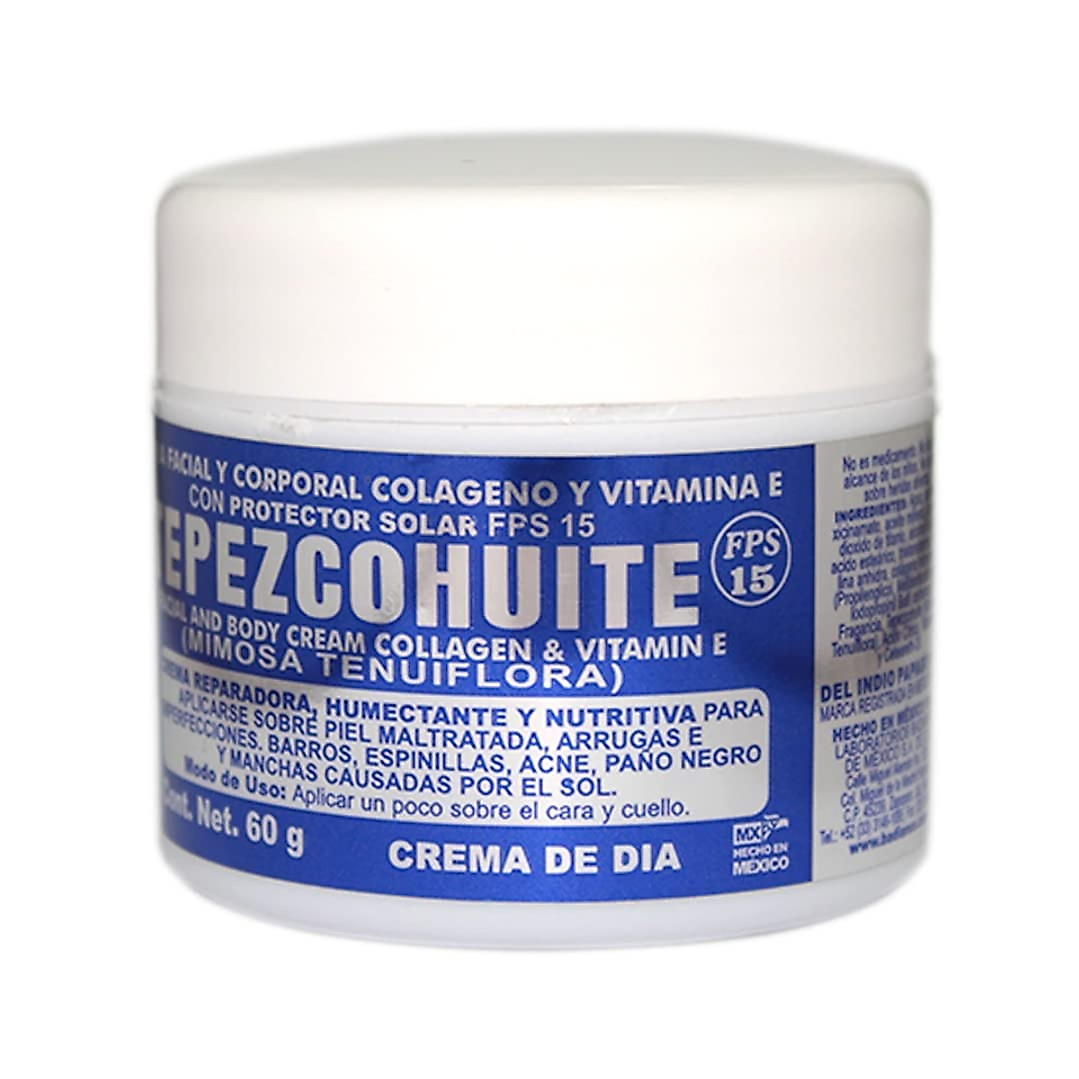 DEL INDIO PAPAGO Facial Day Skin Cream with Tepezcohuite 60g Small - Corporal Colageno Y Vitamina E - Hydrates the Skin