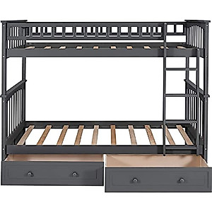 STP-Y Bunk Beds Full Over Full with Drawers, Solid Wood Full Bunk Beds with Ladder for Boys Girls Teens Adults, Gray (Color : Twin Gray)