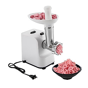 Meat Grinder, 1000W Stainless Steel Sausage Maker with 3 Plates, Sausage Stuffer Tube and Food Pusher, Meat Grinder Electric, for Home & Kitchen (White)