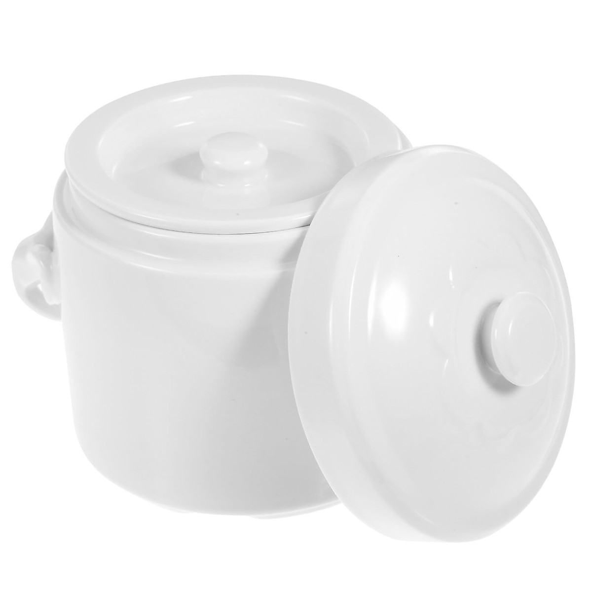 HEMOTON White Ceramic Stew Pot with Lid Steam Soup Bowl with Handles Steaming Cup Soup Noodle Bowl Stockpot Cookware for Egg Custard Medicinal and Birds Nest