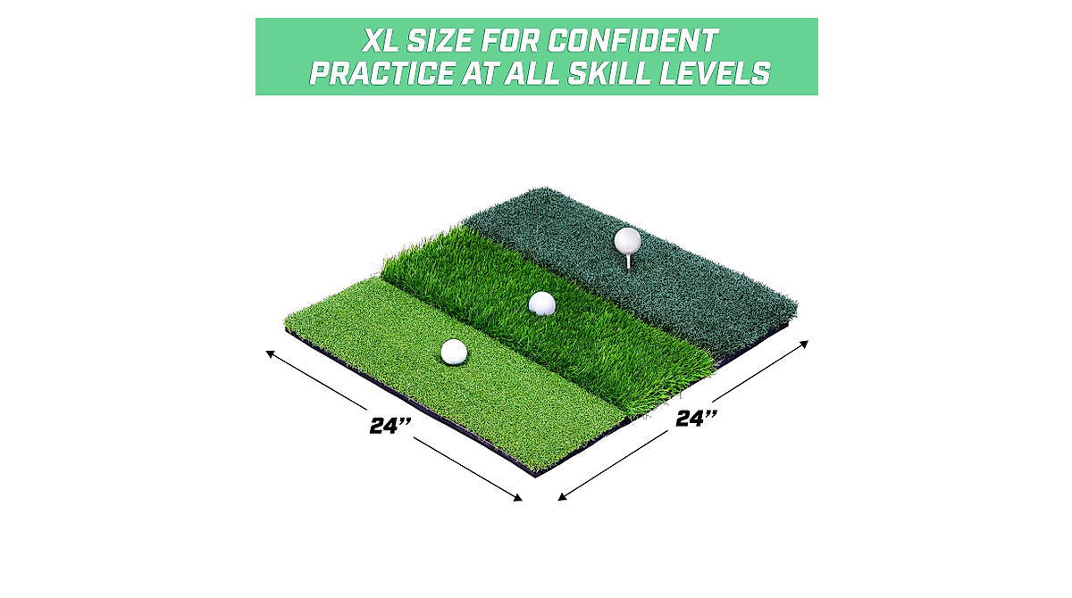 GoSports Tri-Turf XL Golf Mat - Practice Every Shot & Master Your Swing