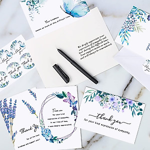 50 Pack Funeral Thank You Cards with Envelopes, Stickers & Message Inside, 4×6 in Watercolor Flowers Butterflies Bereavement Sympathy Thank You Cards for Funeral Family Friends Loved Ones Celebration of Life