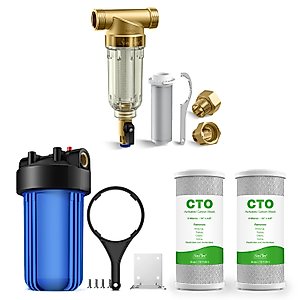 SimPure Spin Down Sediment Filter DC5P and 10-inch Blue Housing DB10P with 5-Micron Carbon Filter Cartridges