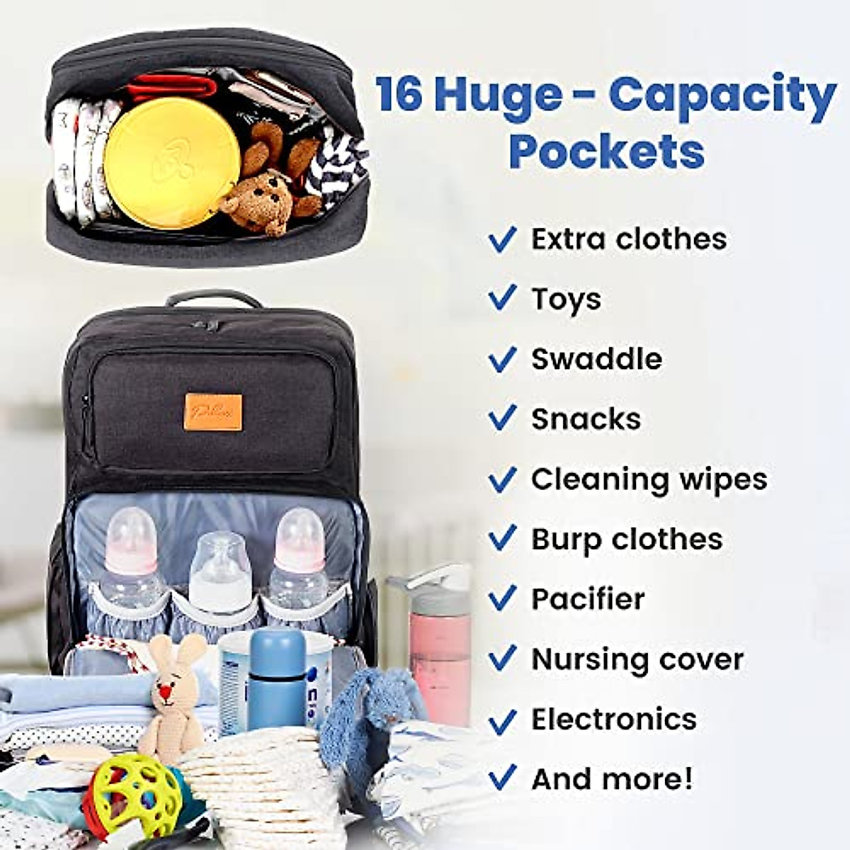 PILLANI Baby Diaper Bag Backpack - Large Travel Diaper Bags with Changing Pad - Newborn Essentials, Baby Registry Search, Shower Gifts