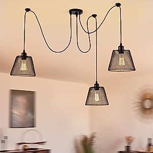 Modxian Farmhouse Retro spider Pendant Light Fixture, E26 Living Room Spider Light with Black Collapsible Metal Cage Lampshade, DIY Pendant Ceiling Light for Kitchen Island (Pendant Light)