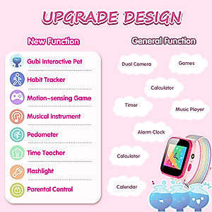Vakzovy Smart Watch for Kids Gift for Girs Toys Age 6-8, with Video Camera Music Audiobook Games Kids Watches for Girls Ages 8-10 Educational Birthday Gifts for 5 6 7 8 9 10 Year Old Girls
