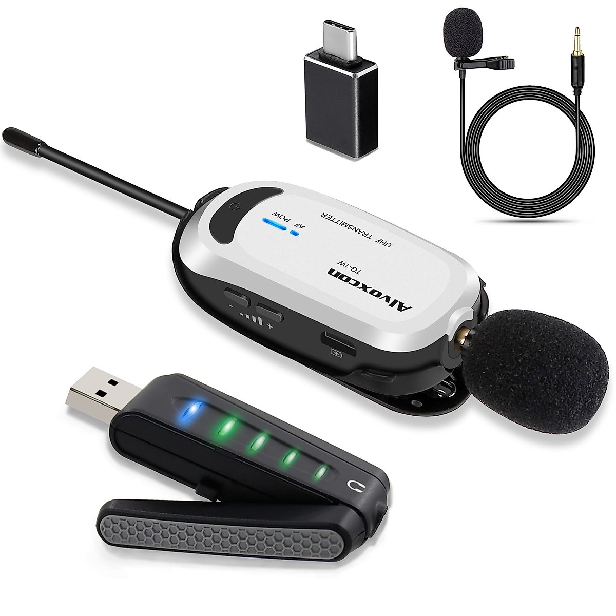 Alvoxcon Wireless Lapel Microphone for Computer, USB lavalier Mic System for MacBook, Android, PC, Laptop, Speaker, Zoom Meeting, Teacher Podcasting, Vlog, YouTube, Conference, Vocal Recording,