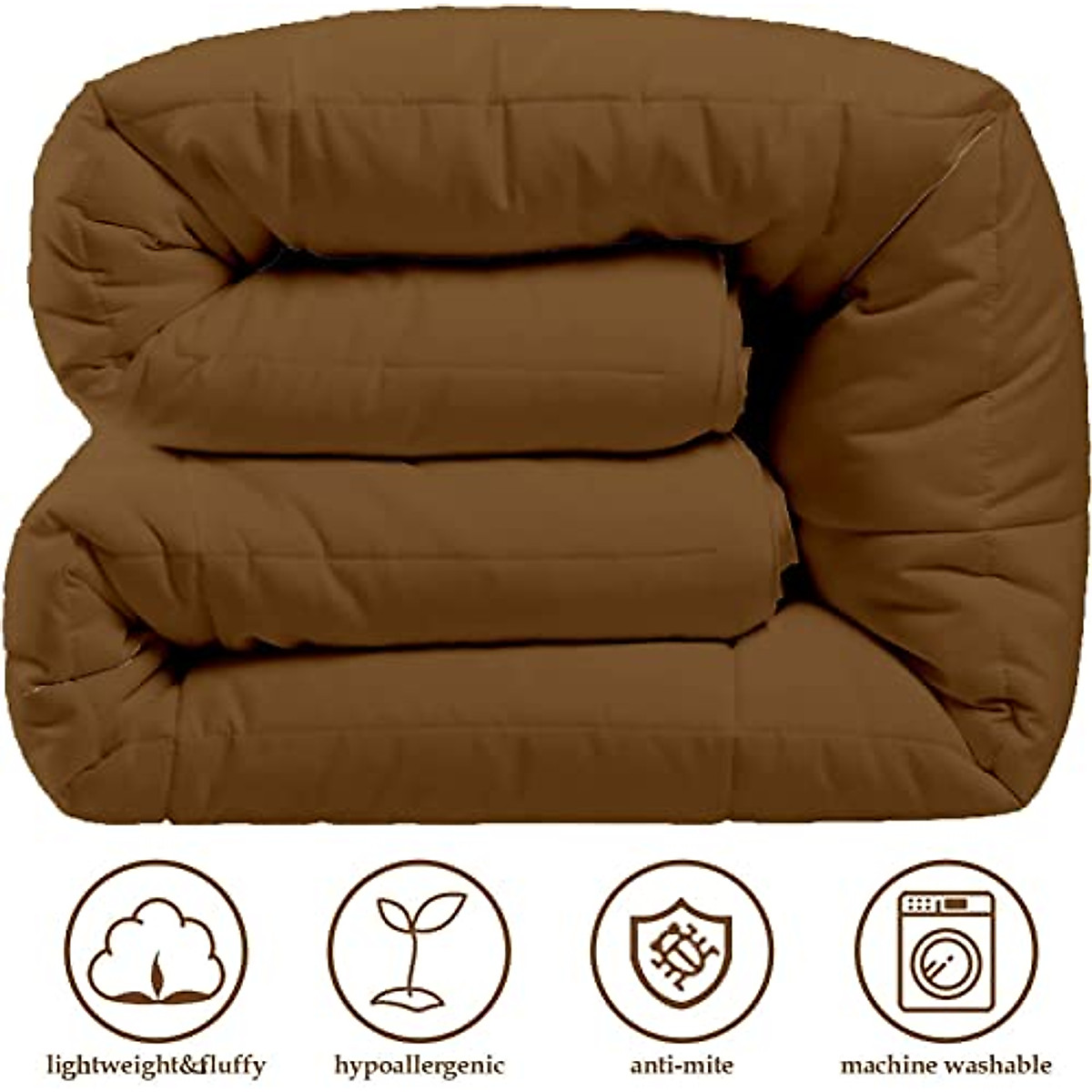 California Bedding All Season Cotton Finish Comforter Set | Alaskan King 132x120 Inch | Down Alternative 1 Duvet Insert & 2 Pillow Cover | 8 Corner Tabs | Microfiber Fill, Brown/Choco Solid