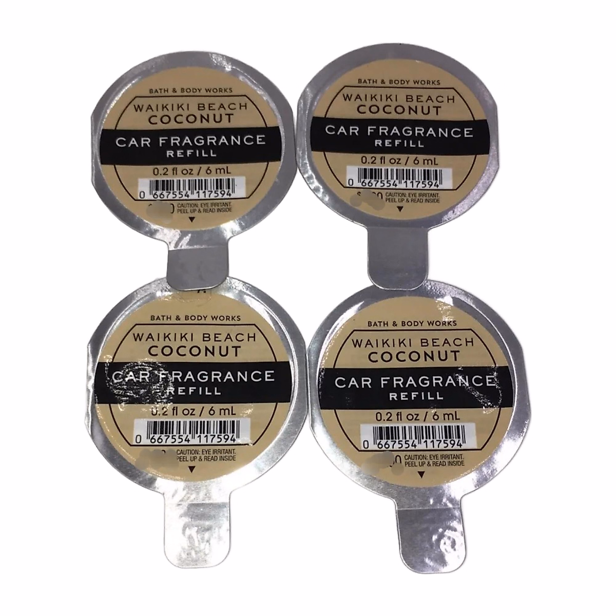 Bath and Body Works 4 Pack Waikiki Beach Coconut Scentportable Fragrance Refill. 0.2 Oz.