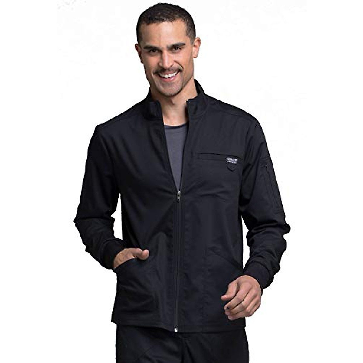 Cherokee Men Warm up Scrub Jacket with Zip Front WW320, L, Black