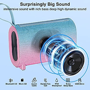Portable Bluetooth Speaker, IPX5 Waterproof Wireless Speaker, Outdoor Speakers, Dual Pairing, Stereo Sound, Active Extra Bass, 49FT Bluetooth Range, 360Mins Playtime for Home,Party,Gifts(Blue&Pink)