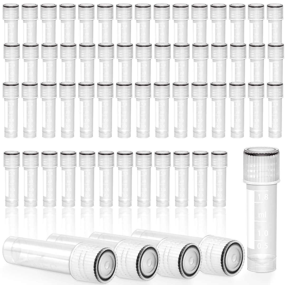 Fyess 50pcs 2ml Plastic Cryovial Cryogenic Vial Tube Cryo Tubes with Screw Caps