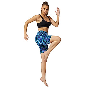 UIUO-UIPEU Butt Lifting Biker Shorts for Women Tummy Control Gym Workout Leggings Printed Yoga Shorts Green Lightning Large