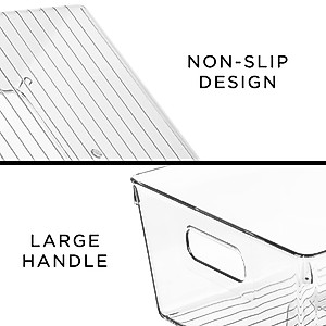 Sorbus Clear Square Fridge Bins- Thick Sturdy Plastic Refrigerator Pantry Organizer- Versatile Non-Slip Stackable Cabinet Organization- Bath, Makeup, Food Snack Packet Organizer - 3 Pack