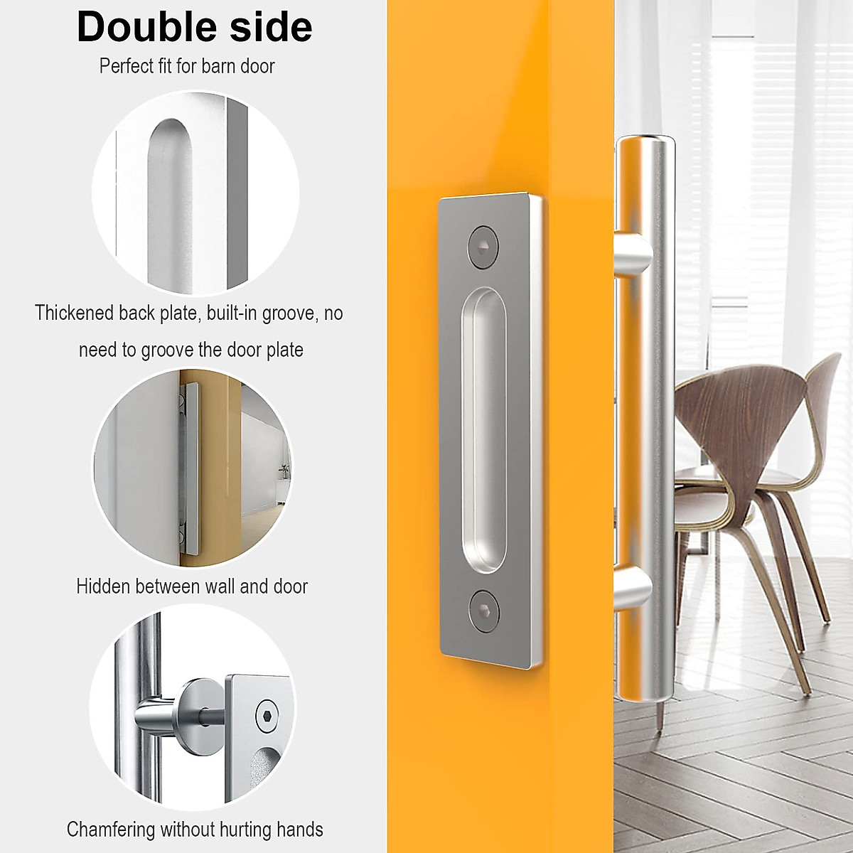 QINAIXQM 12''/30CM Sliding Barn Door Handle Double Sided Pull and Flush Barn Door Embedded Invisible Stainless Steel