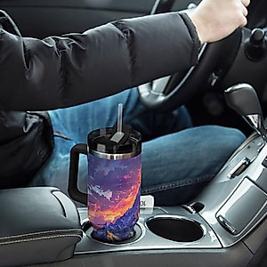 FRCSDIY Beautiful Snow Mountain Insulated Tumbler with Handle and Straw Lid,30oz Leakproof Stainless Steel Cup BPA-Free Water Bottle