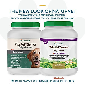 NaturVet –VitaPet Senior Daily Vitamins for Senior Dogs – Plus Glucosamine – Full Spectrum of Vitamins & Minerals – Enhanced with Glucosamine for Added Joint Support – 365 Time Release Tablets