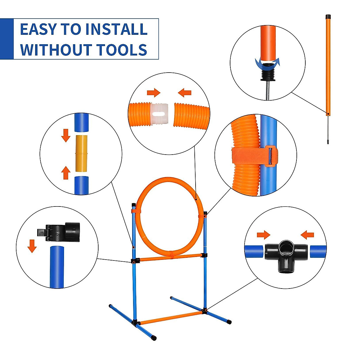 JMMPOO Dog Agility Training Equipment, 60-Piece Dog Obstacle Course Training Starter Kit Pet Outdoor Game with Tunnel, Agility Hurdle, Weave Poles, Jump Ring, Pause Box, Toy Balls and Storage Bag