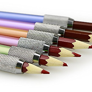 YOUSHARES Aluminum Assorted Colors Pencil Lengthener – Pencil Extender Holder for Colored Pencils in Regular Size (6 Pcs)