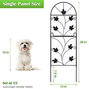 15 Pack Decorative Garden Fence Panels No Dig Fencing, Total 38in (H) x 16ft (L) Coated Metal RustProof Landscape Wire Border Folding Patio Fences Flower Bed Fencing Animal Barrier for Dog