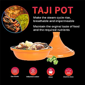 Cast Iron Moroccan Tagine with Gloves Enameled Base and Cone-Shaped Lid Slow Cooker Tagine Pot Non-Stick Pot Without Lead Cooking Pot Good for Baking and Frying, Oven and Dishwasher Safe (A,Red)