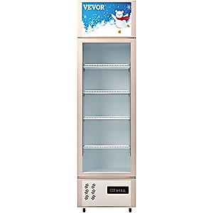 VEVOR Commercial Refrigerator,Display Fridge Upright Beverage Cooler, Glass Door with LED Light for Home, Store, Gym or Office, (11 cu.ft. Single Swing Door)