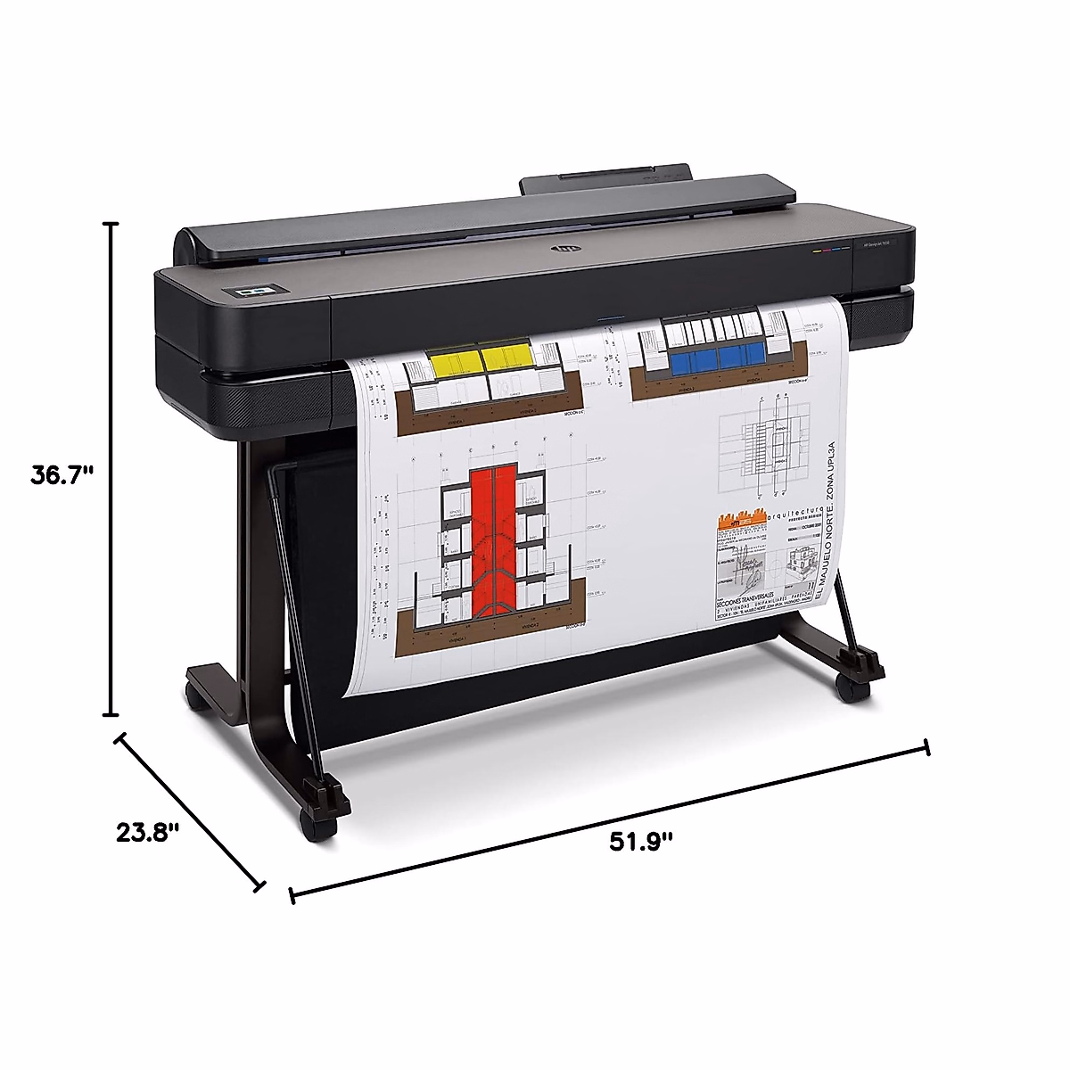 HP DesignJet T650 Large Format 36-inch Plotter Printer, Includes 2-Year Warranty Care Pack (5HB10H), Black