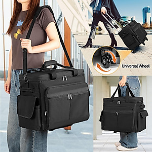 Trunab Rolling Scrapbook Tote with Expandable File Pocket, Large Craft Organizer and Storage Bag with Detachable Trolley and Bottom Support Panel for Scrapbooking Supplies and Art Tools, Black