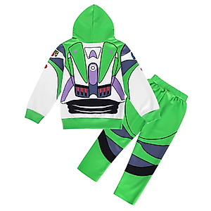 Eledobby Toddler Buzz Lightyear Costume Sweatshirt Halloween Outfits Hoodie+Pants Set Green Costumes for Boys Birthday Party Clothes 3-4T