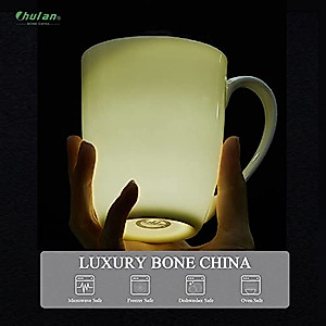 Upscale Coffee Mugs Set of 4, Fine Bone China Coffee Cups 12 OZ, Over 45% Bone Content Coffee Mugs for Women and Men, Lightweight White Ceramic Coffee Mug Gift Sets (Moonlight)