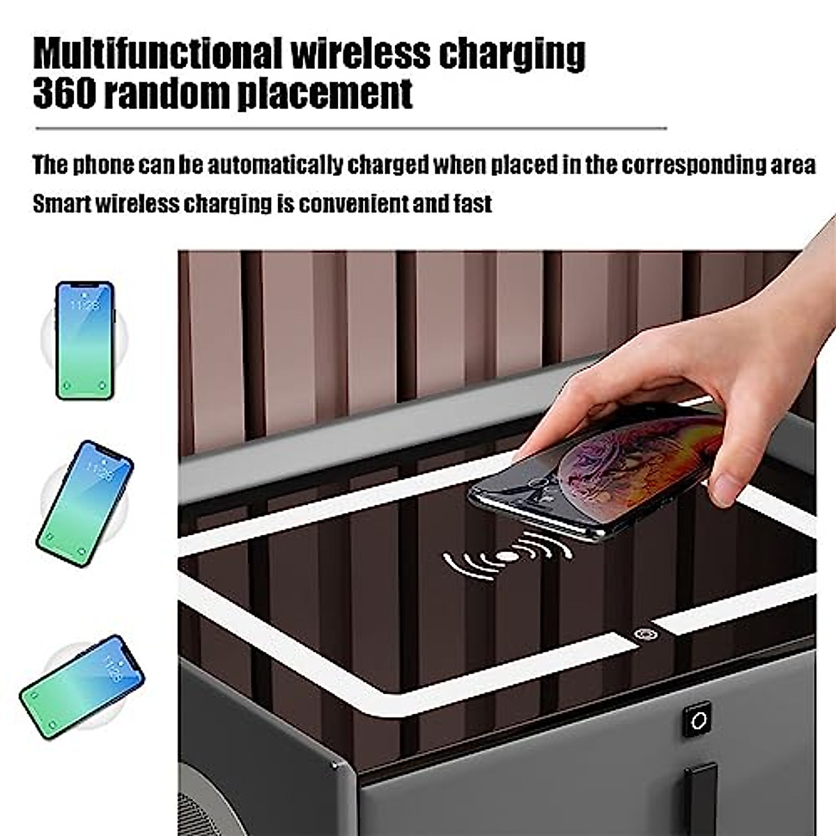 WLYMQFC Nightstand with Wireless Charging Station and 2 USB Port, Bedroom Side Table with Speakers, LED Light and Fingerprint Lock,Smart Nightstand 2/3 Drawer, Bedside Cabinet,smart table,Coffee Table