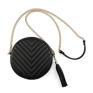 Ayliss Women Crossbody Shoulder Bag Circle Tassel Purse Clutch Evening Small PU leather Handbag Fashion Wallet With Chain (Black #1)