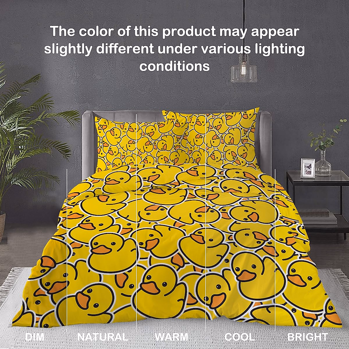 ARIGHTEX Duvet Cover Sets Yellow Rubber Duck Pattern Bedding Sets 3 Pieces Cute Comforter Cover Set Super Soft Bedspread for Kids Teens Adults (Queen)