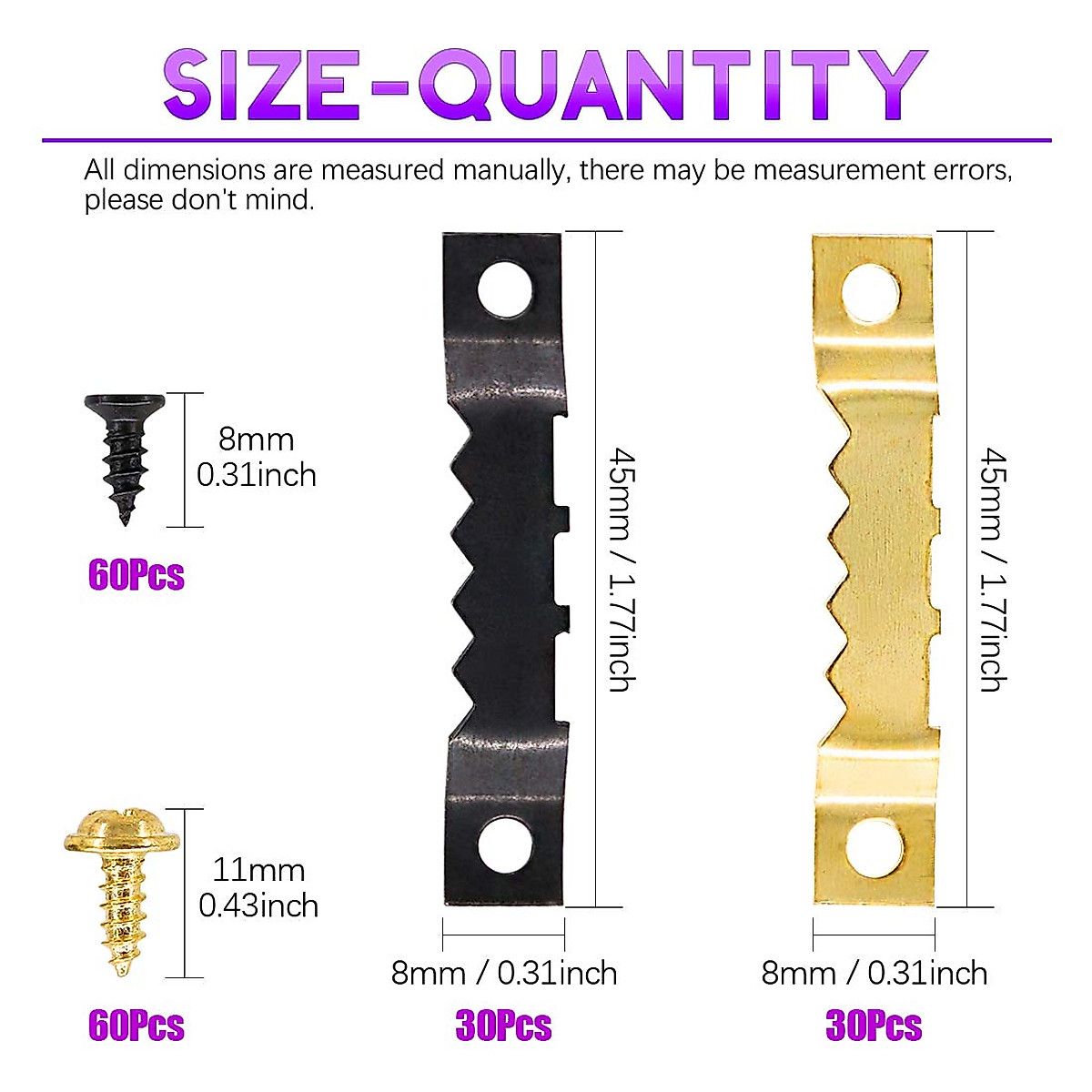 Swpeet 415Pcs Picture Hangers Kit with Screws, Heavy Duty Assorted Picture Hangers Assortment Kit for Picture Hanging Solutions with Transparent Box - 7 Models