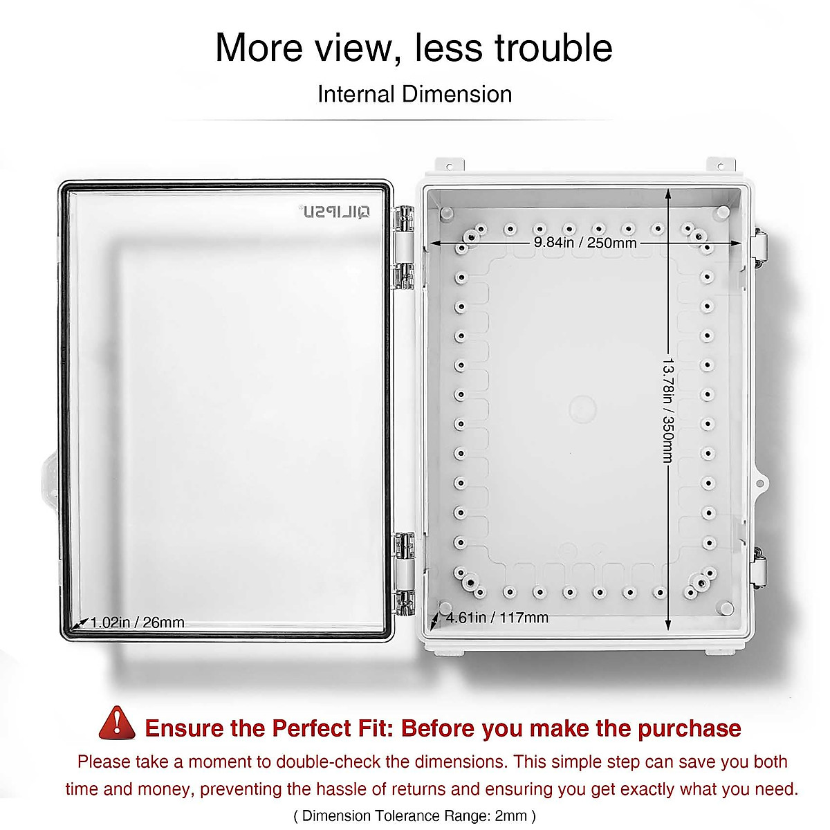 QILIPSU Clear Hinged Cover Stainless Steel Latch 370x270x150mm Junction Box with Mounting Plate, ABS Plastic DIY Electrical Project Case IP67 Waterproof Dustproof Enclosure Grey (14.6"x10.6"x5.9" CC)