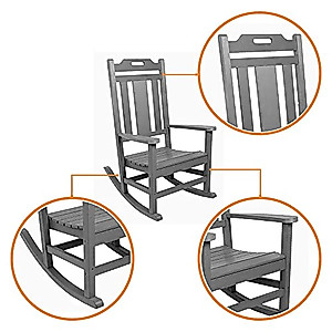 PolyTEAK Porch Rockers Collection Poly Lumber Wood Alternative All Weather Modern Outdoor Rocking Chair for Patios, Porches, and Pool Side, Grey