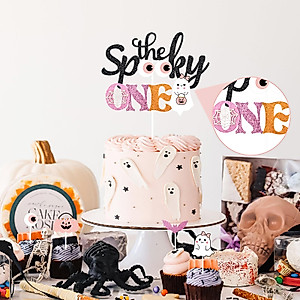 Girl Halloween 1st Birthday Party Decor Halloween Spooky One Banner Cute Ghost Cake Topper Balloon for Halloween Theme Little Boo First Birthday Happy Boo Day Baby Shower The Spooky One Party Supplies