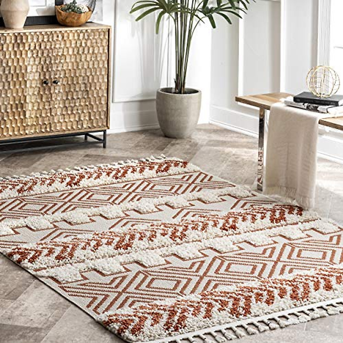 nuLOOM Zuri Shaggy Banded Tribal Area Rug, 5' 3" x 7' 3", Rust