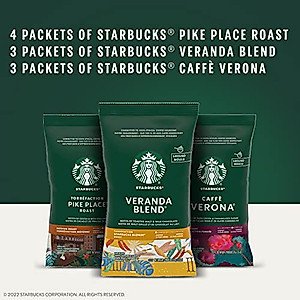 Starbucks Ground Coffee Variety Pack—Dark, Medium, Starbucks Blonde Roast—100% Arabica—10 Packets (2.5 oz each)