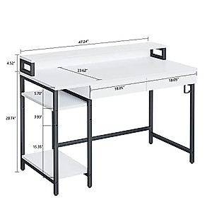 CubiCubi Computer Desk with Monitor Stand, 47 inch Home Office Study Writing Table with Drawers and Storage Shelves for Small Spaces, White