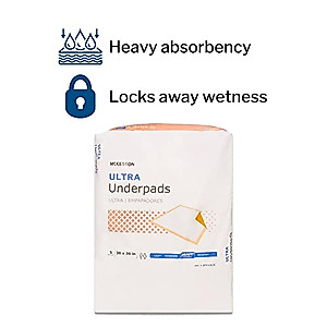 McKesson Ultra Underpads, Adult Incontinence Bed Pads, Chux, Disposable, Heavy Absorbency, 36 in x 36 in, 50 Count