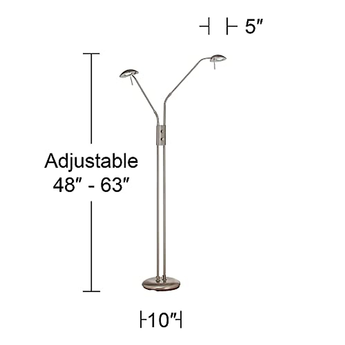 360 Lighting Casper Traditional Pharmacy Floor Lamp Standing LED 2-Light 63" Tall Brushed Nickel Silver Adjustable Arm Swivel Head Dimmer Switch for Living Room Reading House Bedroom Home