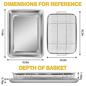 Air Fryer Basket for Oven 15 x 11 Inch Stainless Steel, Air Fryer Accessories Oven Rack and Crisper Tray, Bacon Cooker Broiler Pan for Oven, Bakeware Sets Oven Rack-2 Piece Large