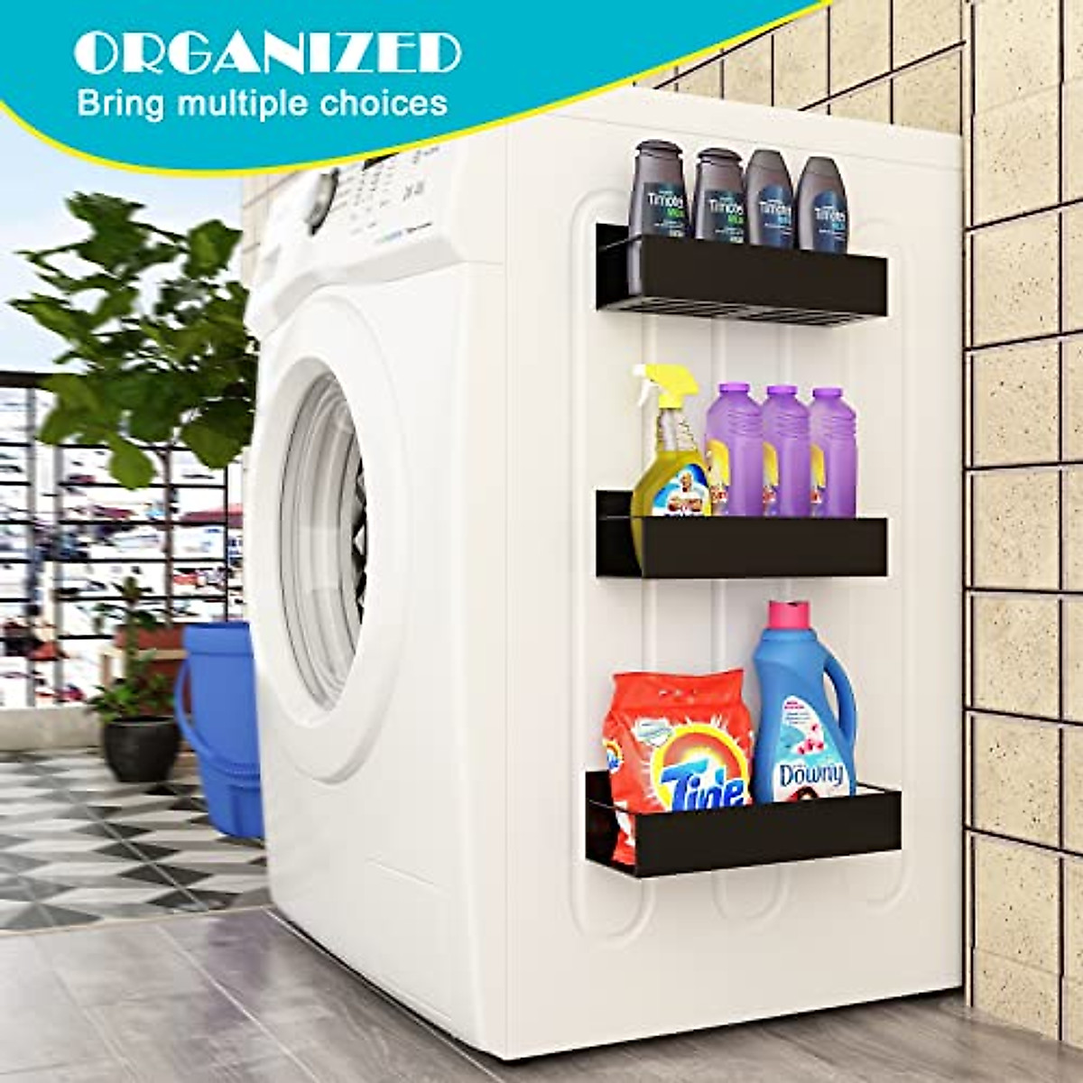 REALINN Magnetic Spice Rack Organizer, [4 Pack] Moveable Fridge Spice Shelves, Space Saver for Refrigerator and Microwave Oven, Metal Refrigerator Shelf, Black