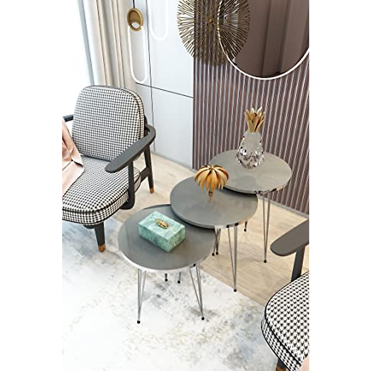 PAK HOME Set of 3 Nesting End Tables Round Wood Stacking Coffee Side Accent Table with Metal Legs for Living Room, Home Office, Nightstands for Bedroom