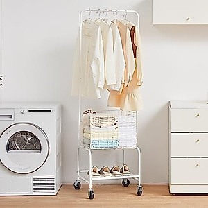 VEVOR Metal Rolling Laundry Basket with Hanging Garment Rack, Laundry Hamper Cart Adjustable Height with Basket Load and Shelf Load, Storage Organizer with Heavy Duty Lockable Wheels