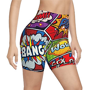 Retro Pop Art Comic Shout Women's High Waist Bike Shorts for Workout Sports Athletic Running Hiking Biker Yoga Gym XL Size