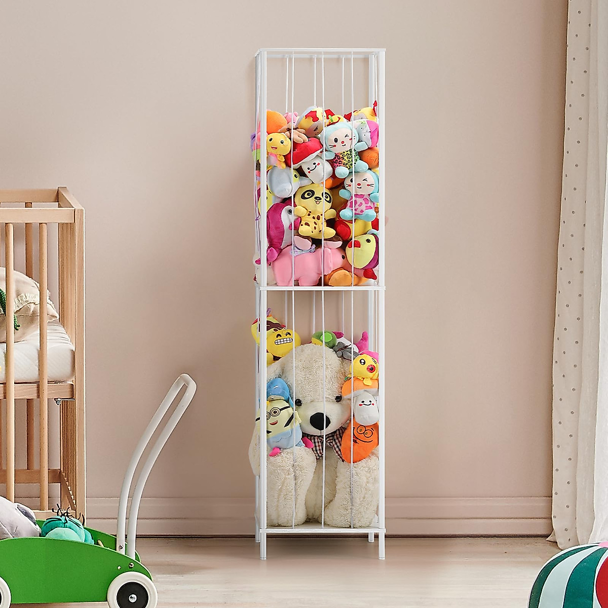 NANANARDOSO Large Stuffed Animal Storage Holder, Toy Storage Organizer for Plush Toy Holder,Stuffed Animal Zoo Storage Cage for Nursery Playroom Bedroom Toy Organizer,White