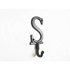 Hampton Nautical Cast Iron Letter S Alphabet Wall Hook 6" - Home Wall Decor - Decorative Cast I
